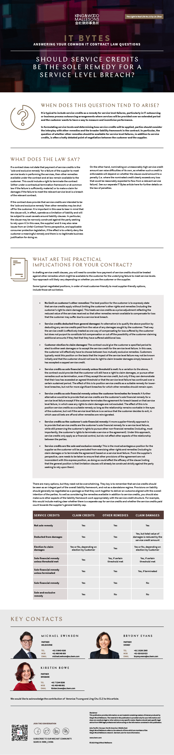 Should service credits be the sole remedy for a service level breach? - KWM